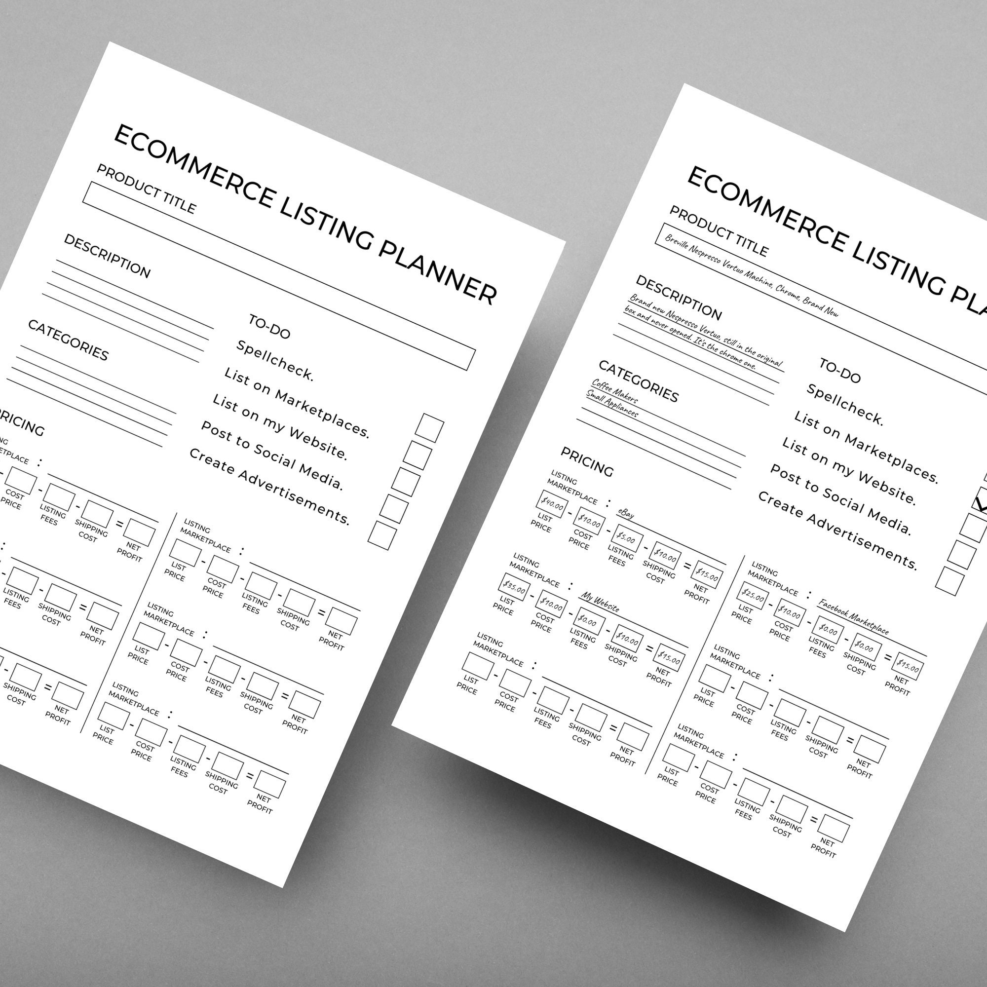 Minimalist Ecommerce Listing Planner Worksheet For Selling Products