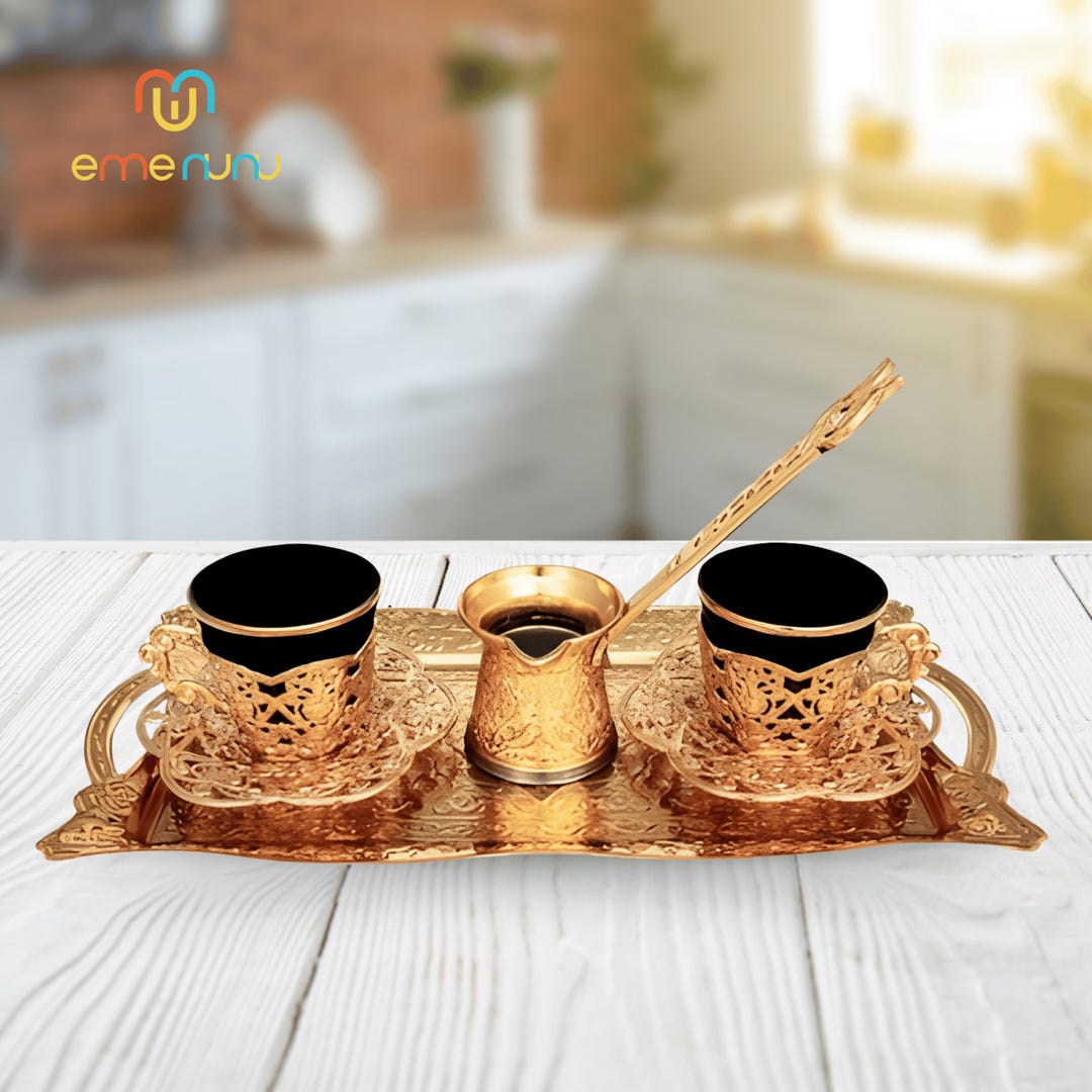 Vintage Turkish Coffee Set With Tray and Pot, Turkish Coffee Set of 4 ...