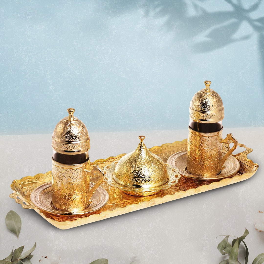 2 Sets of Turkish Tea Set, Ottoman Tea Set, Handmade Tea Serving Set ...