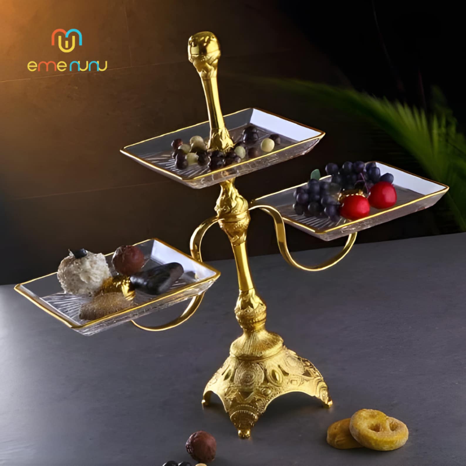 Cake and Cookies Stand- Three Tier Glass Cupcake Serving Tray With a ...