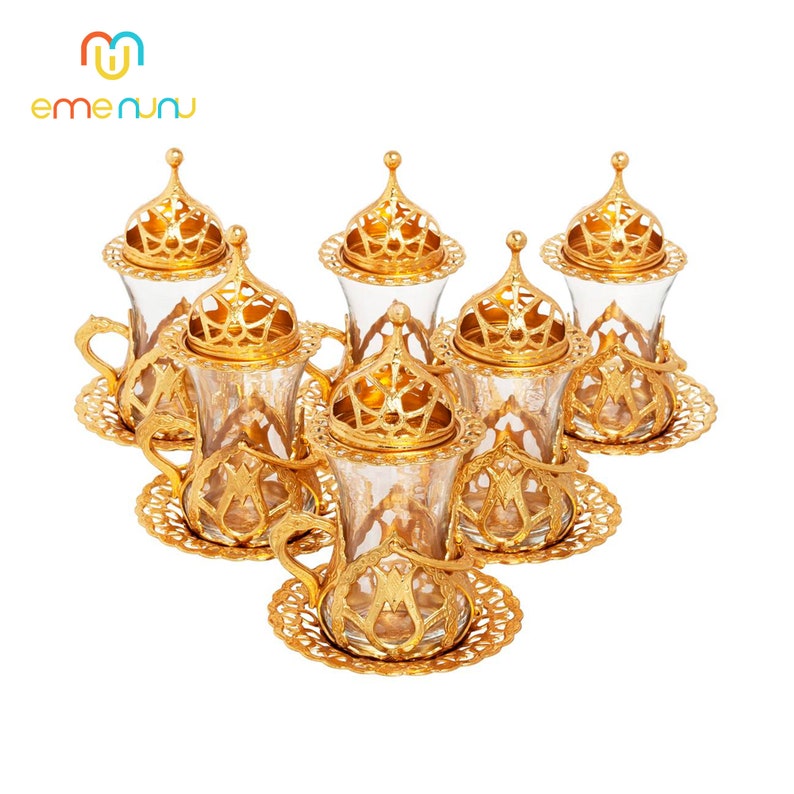 Arabian Elegance: Set of 6 Arabic Tea Cups With Copper Holders - Etsy