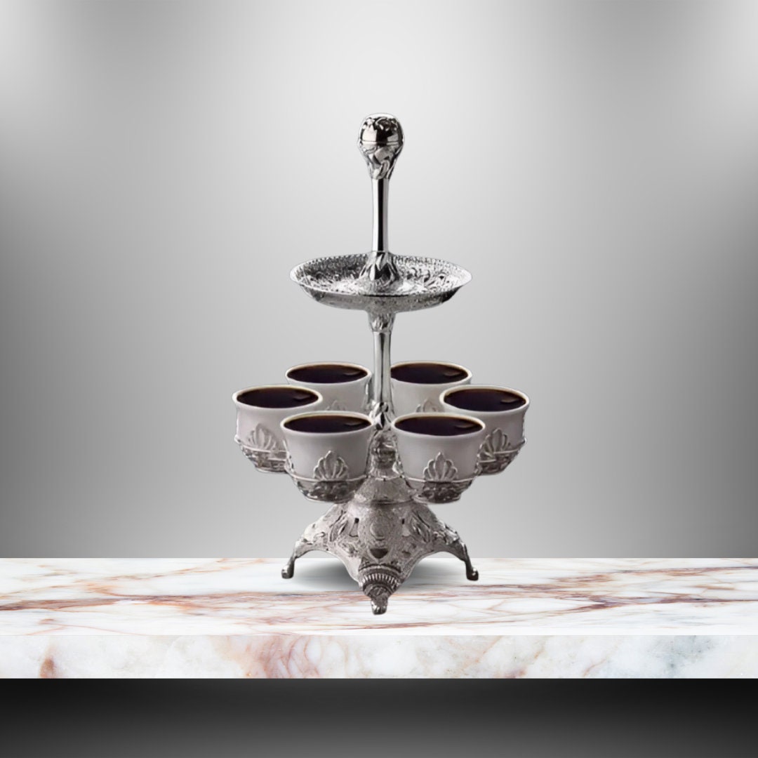 Coffee Stand Set, 2 Tier Tray Stand, Silver Coffee Stand, Two Tier ...