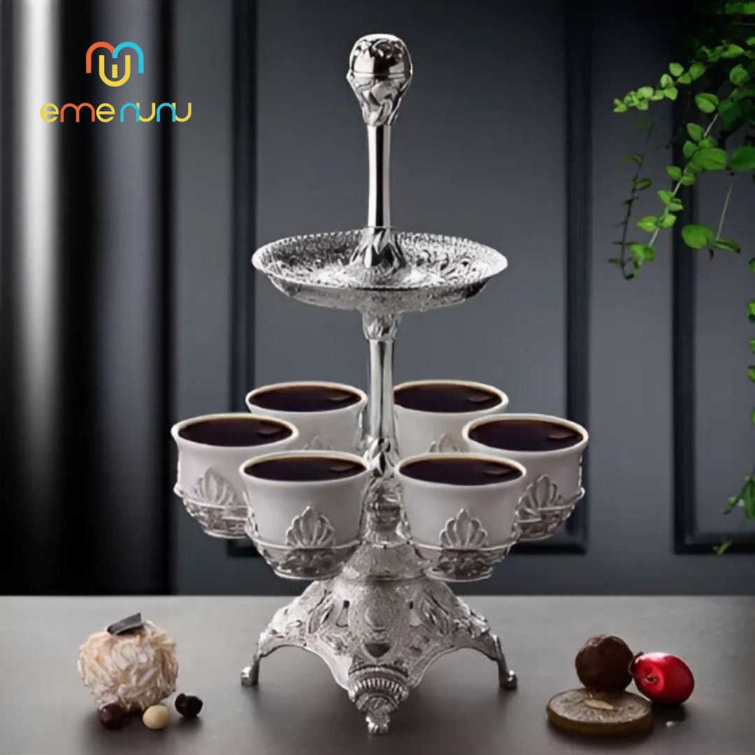 Coffee Stand Set, 2 Tier Tray Stand, Silver Coffee Stand, Two Tier ...