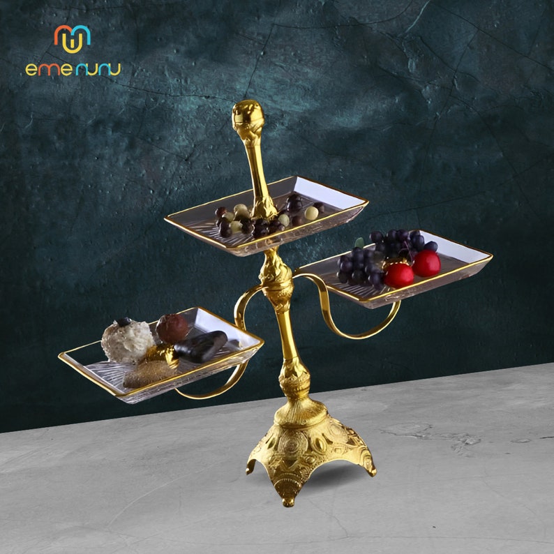 Cake and Cookies Stand- Three Tier Glass Cupcake Serving Tray With a ...