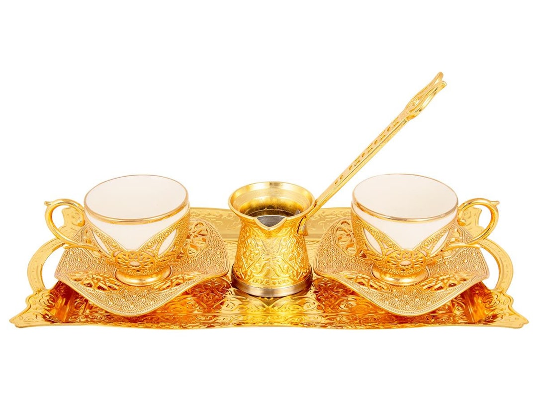 Arabian Harmony: 2-cup Arabic Coffee Set With Copper Holders and Copper ...