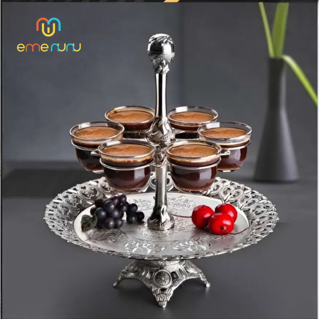 2 Tier Tray Stand, Coffee Stand, Two Tier Serving Tray, Silver Coffee ...