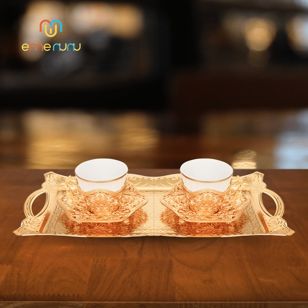 Traditional Turkish Coffee Set, 2 Sets of Turkish Coffee Set With Tray ...