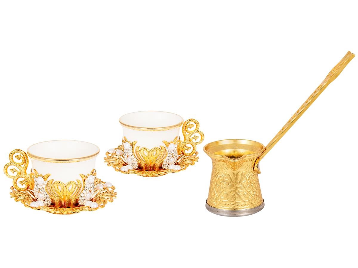 Arabian Harmony: 2-cup Arabic Coffee Set With Copper Holders and Copper ...