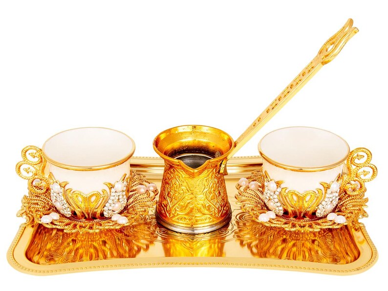 Arabian Harmony: 2-cup Arabic Coffee Set With Copper Holders and Copper ...