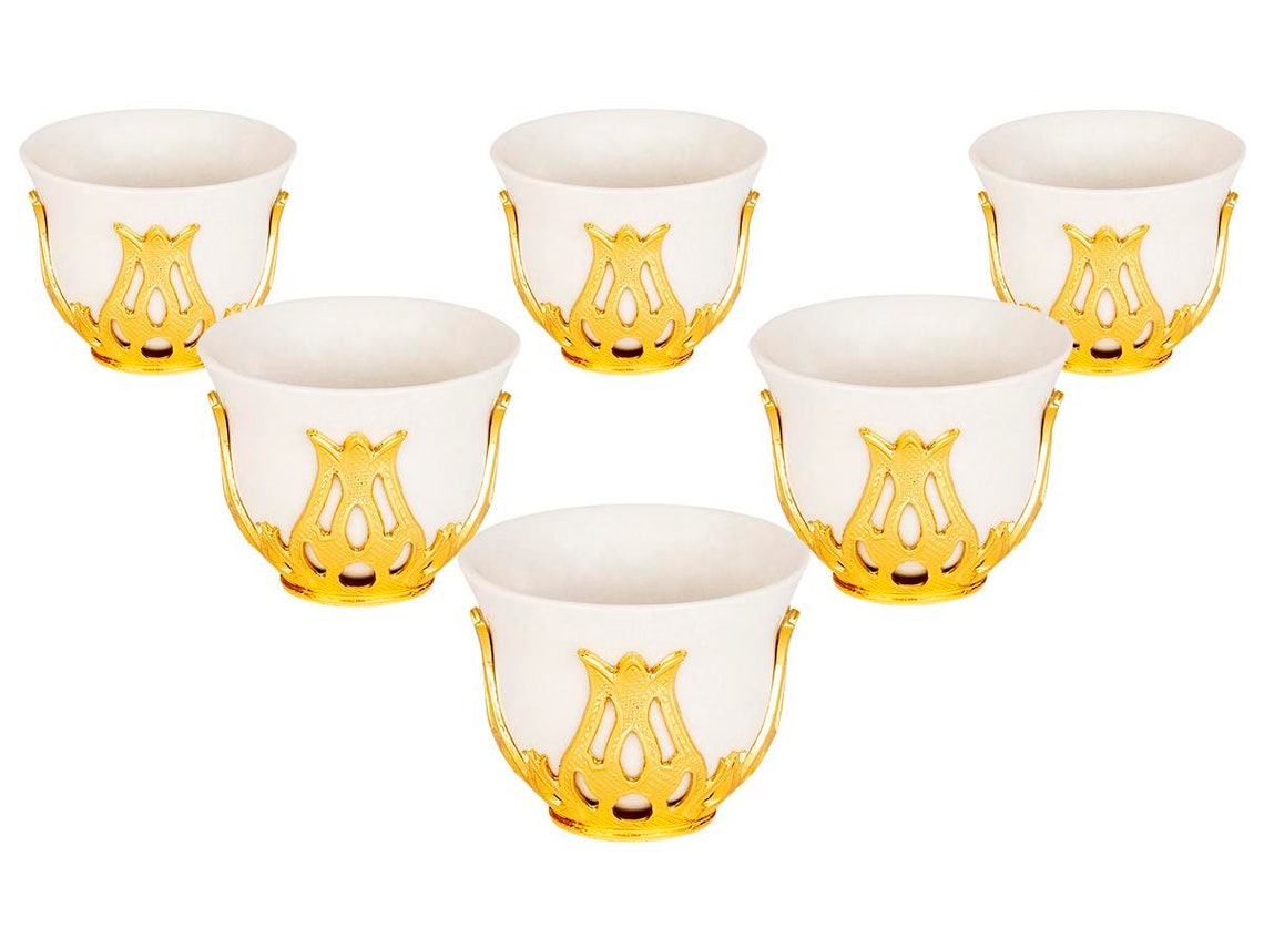 Arabian Elegance: Set of 6 Arabic Coffee Cups With Copper Holders - Etsy