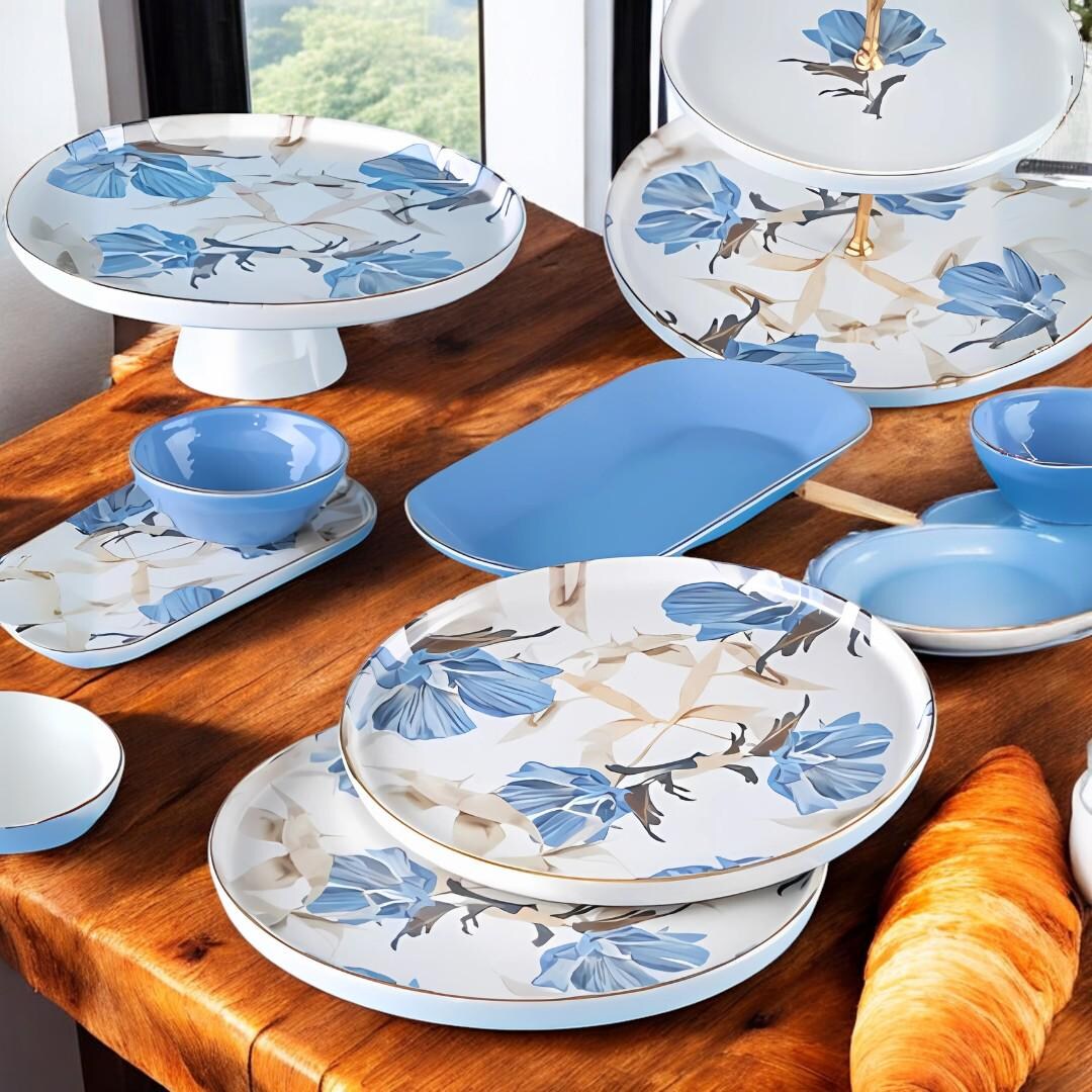 21-piece Porcelain Dinnerware Set Geometric Pattern Rustic Farmhouse ...