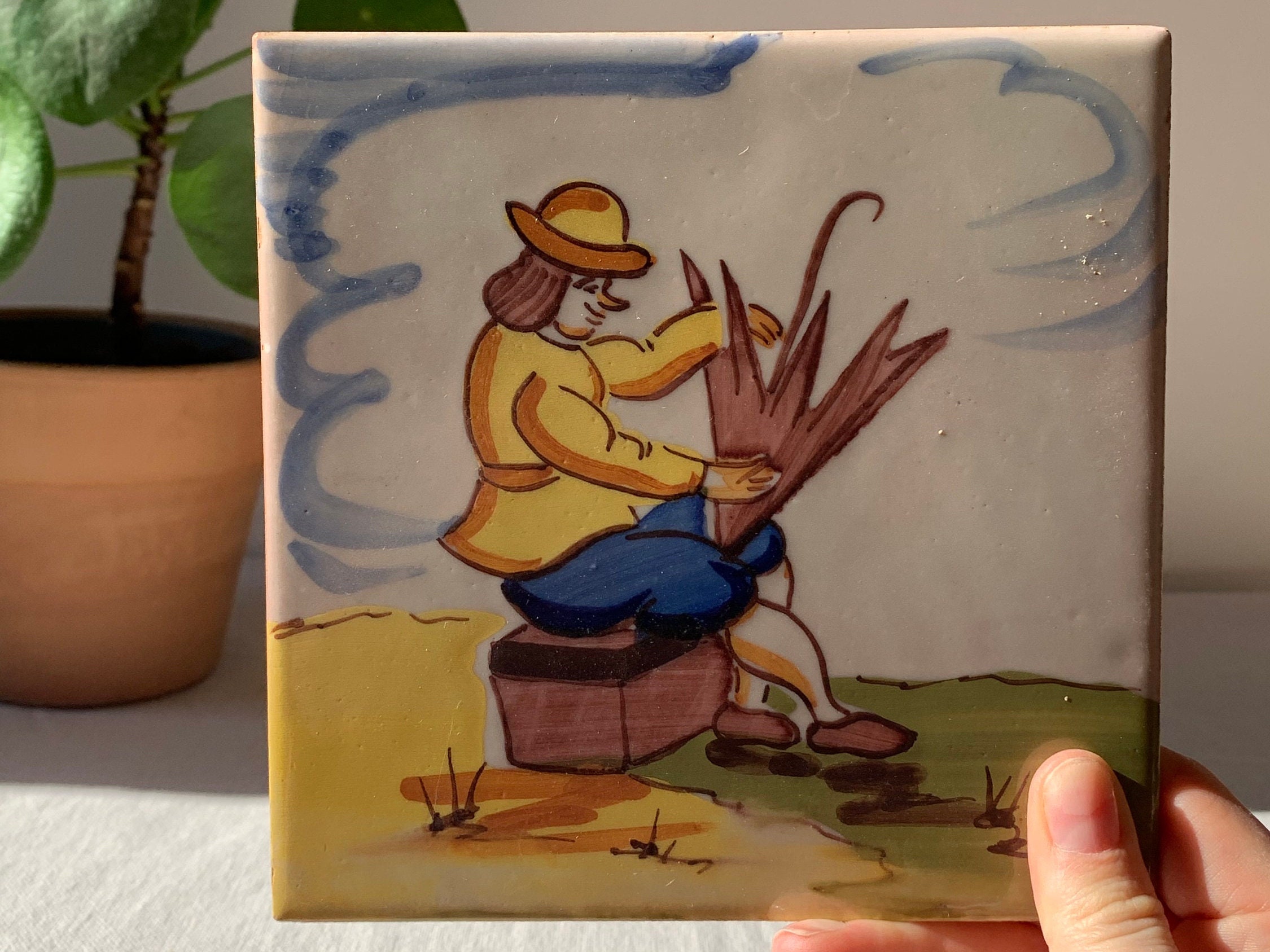 Vintage Handpainted Ceramic Tile Made in Spain Alcora Castellon ...