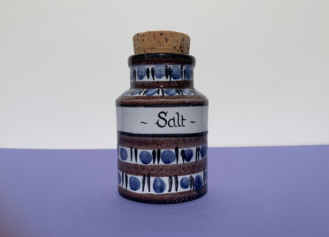Vintage Handpainted Ceramic Salt Cellar With Cork Lid | Sea Salt Flakes ...
