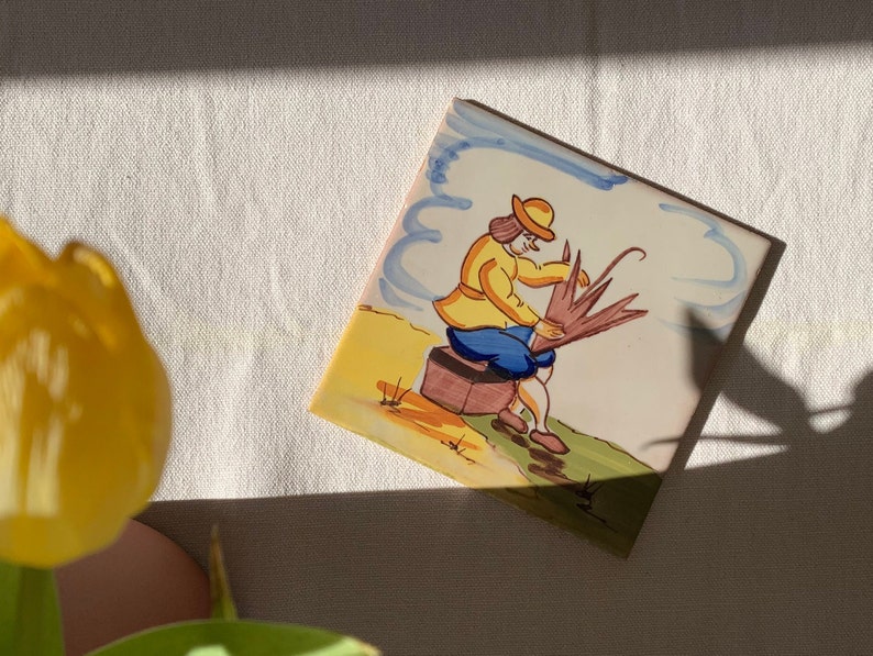Vintage Handpainted Ceramic Tile Made in Spain Alcora - Etsy