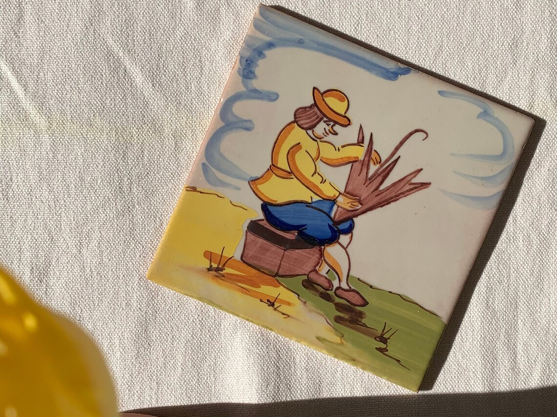 Vintage Handpainted Ceramic Tile Made in Spain Alcora - Etsy