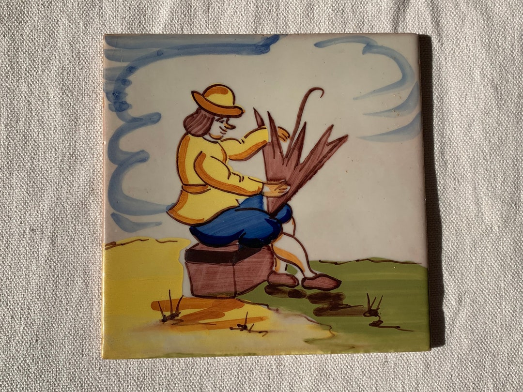 Vintage Handpainted Ceramic Tile Made in Spain Alcora Castellon ...