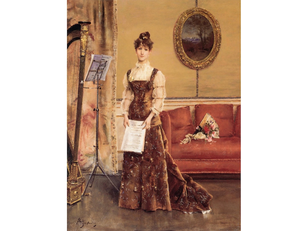 Hand Painted Beauty Art Paintings Alfred Stevens Woman Harp - Etsy