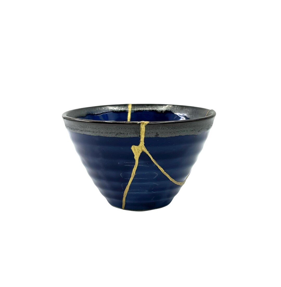 Kintsugi - Small V Shaped Indigo Cup With Metallic Rim * ****display ...