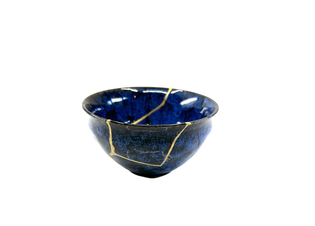Kintsugi - Treasures of the Silk Road - Small Kintsugi Indigo Serpent Teacup - * DISPLAY ONLY ...
