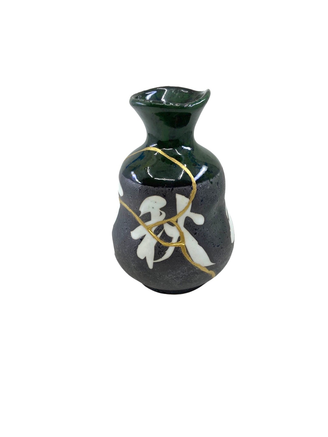 Kintsugi Sake Jug Black & Green With Kanji display Only - Etsy