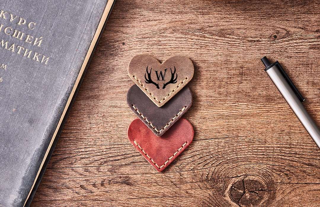Personalized Leather Heart Bookmark, Custom Bookmark, Initial Leather ...