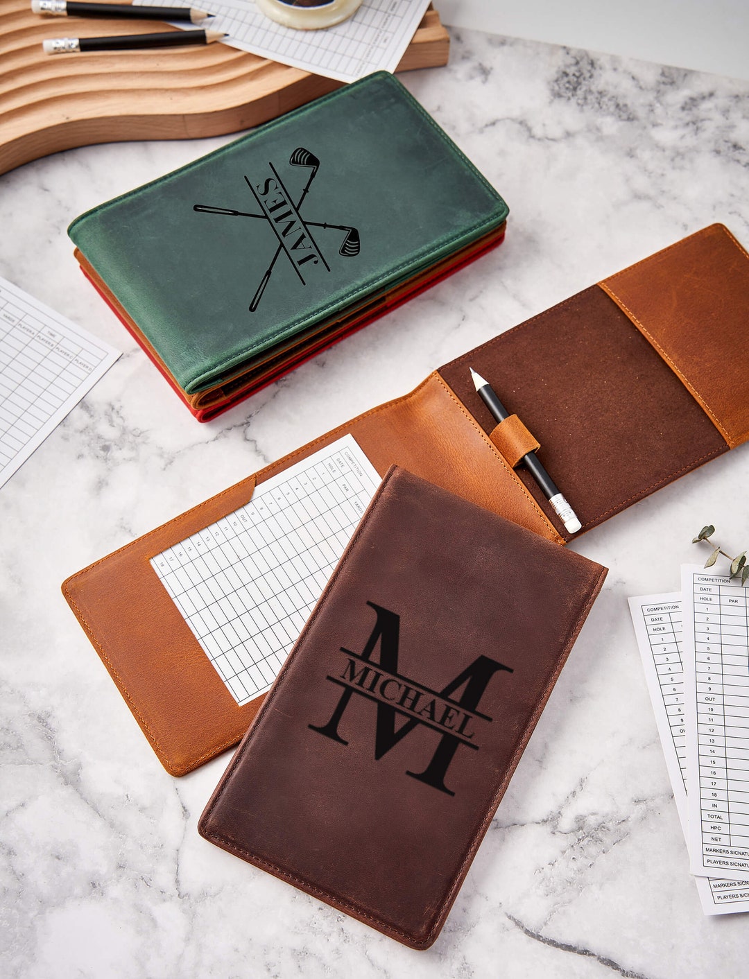 Leather Golf Scorecard Holder / Yardage Book Cover / Personalized Golf ...
