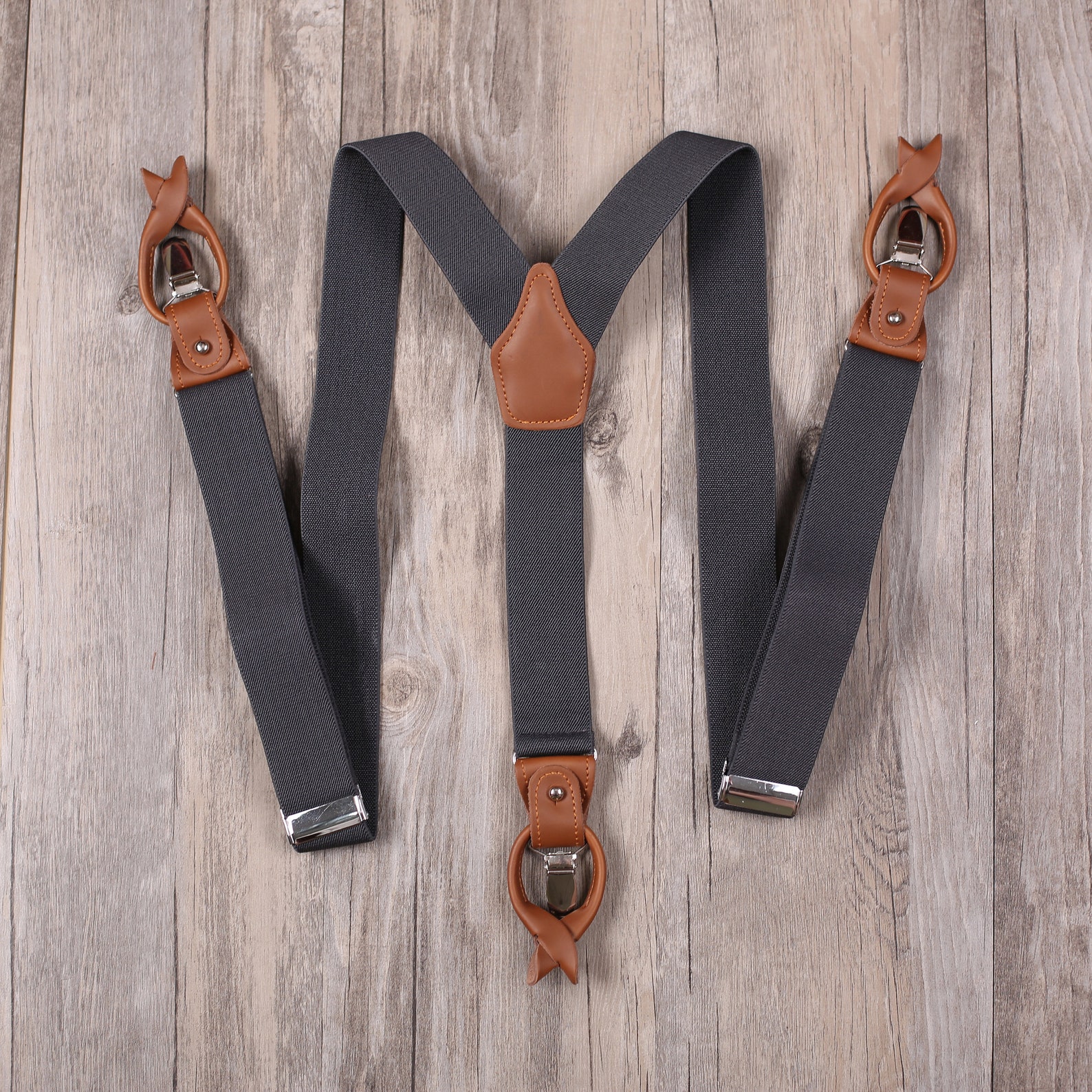 Handmade Leather Clip and Button Suspenders for Men Groomsman Suspender ...