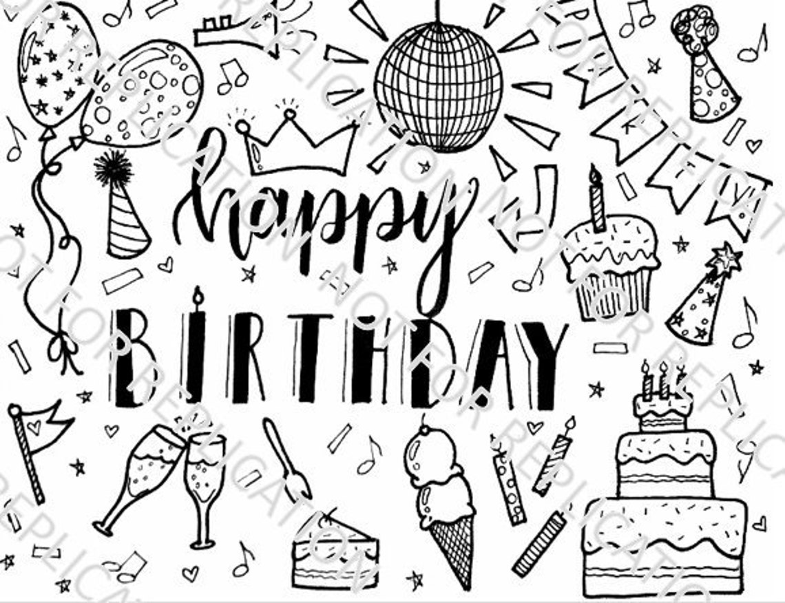 Happy Birthday Doodle Card - Etsy