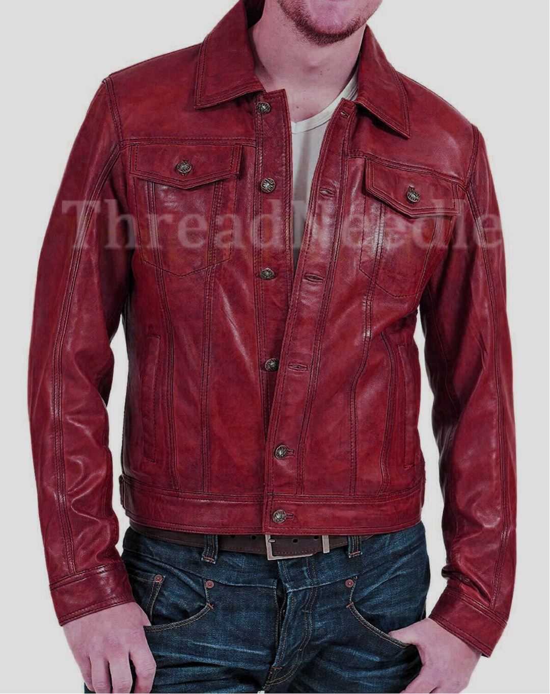Men's Biker Motorcycle Vintage Red Classic Diamond Handmade Leather ...