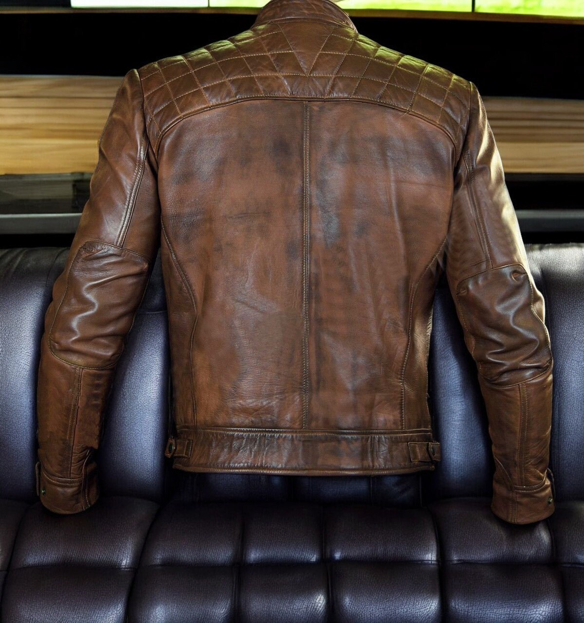 Handmade - Mens Brown Vintage Biker Motorcycle Real Cafe Racer Leather ...