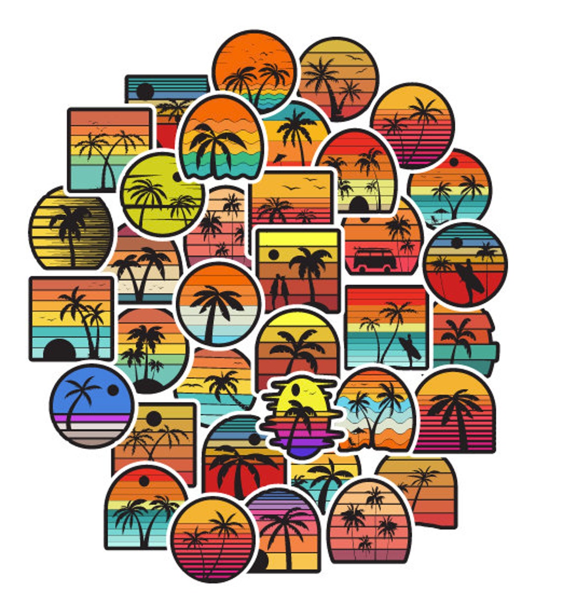 50 Retro Sunset Sticker Bundle Palm Tree Stickers Vintage - Etsy