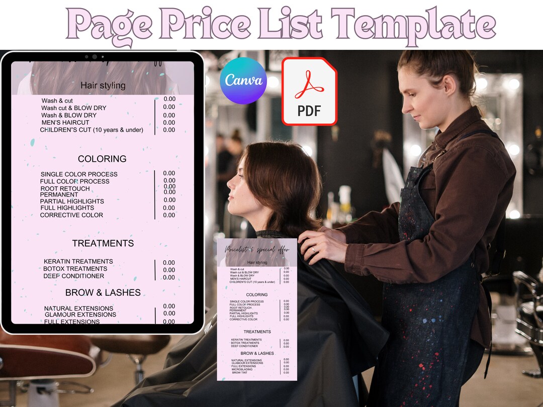 Salon Menu Customizable & Elegant Hair Service List Ideal for Beauty ...