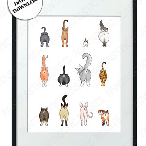 Cat Butts, Original Cat Print, Wall Art, Funny, Cute, Gift, Digital ...