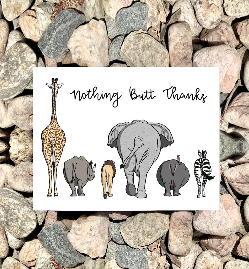 Funny Animal Butts Thank You Greeting Card, Eco-friendly - Etsy