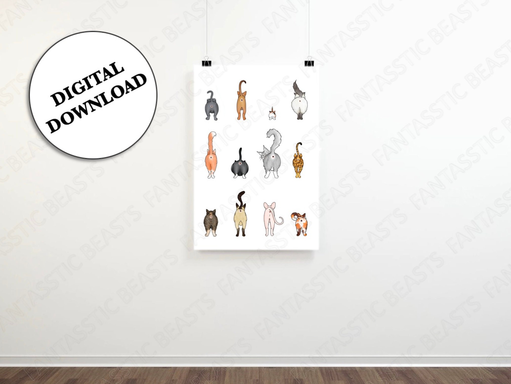 Cat Butts, Original Cat Print, Wall Art, Funny, Cute, Gift, Digital ...