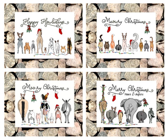 Merry Christmas Happy Holidays Funny Animal Cards Assorted - Etsy
