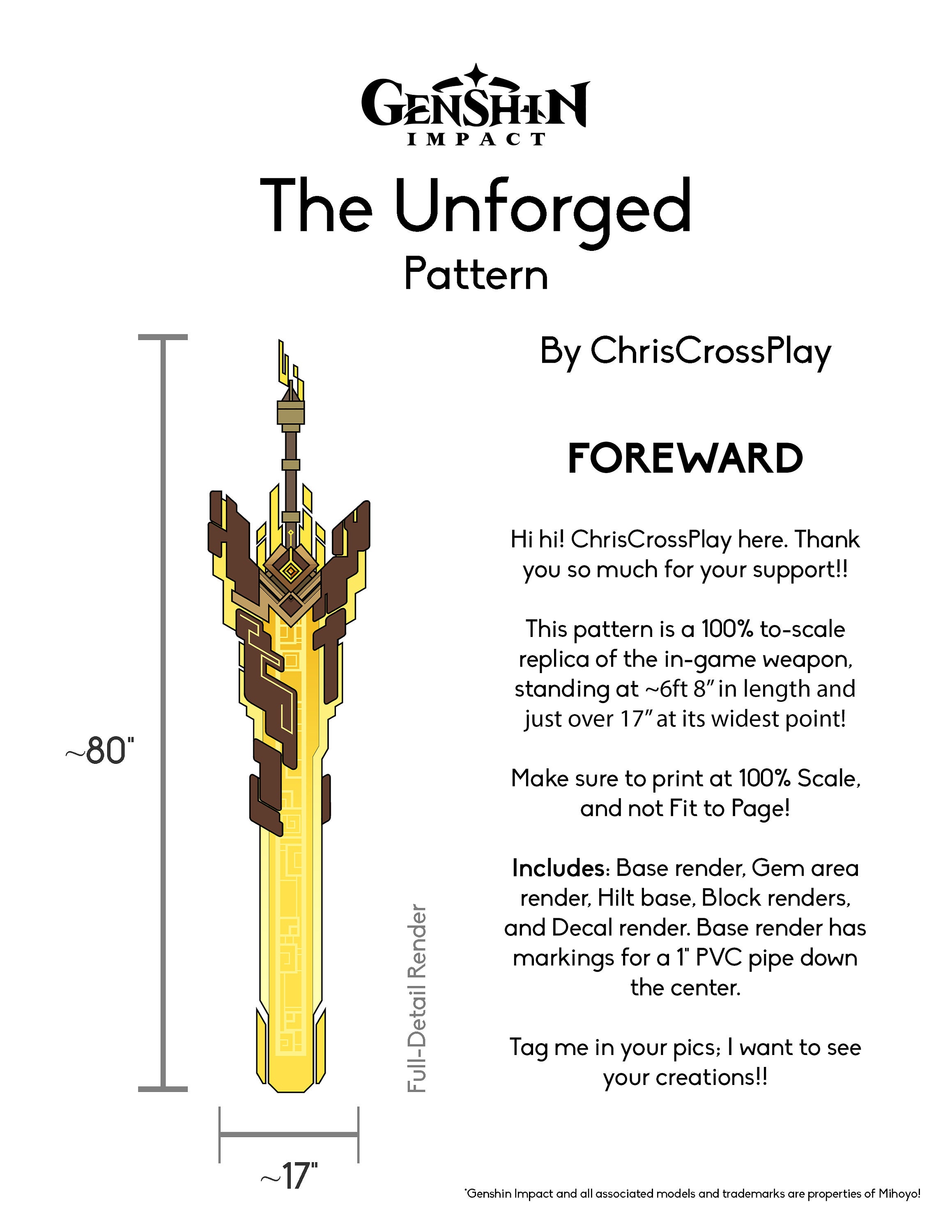Genshin Impact the Unforged Claymore Sword Pattern for Cosplay - Etsy