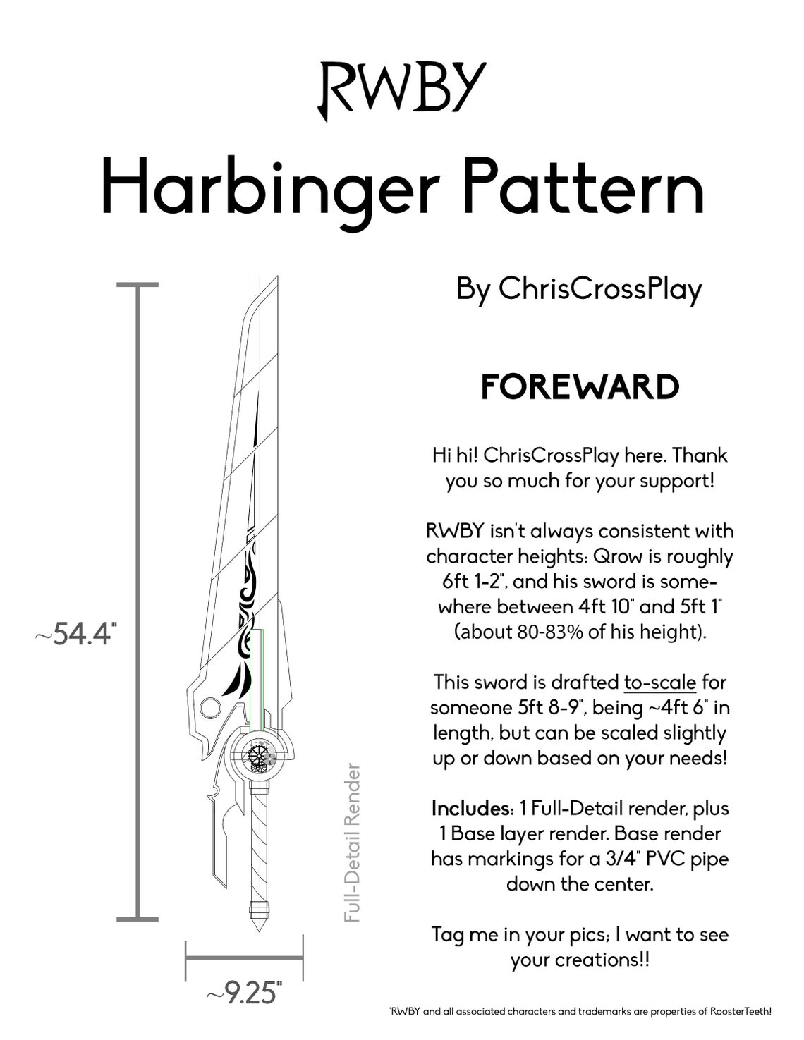 RWBY Qrow Harbinger Sword Pattern for Cosplay - Etsy