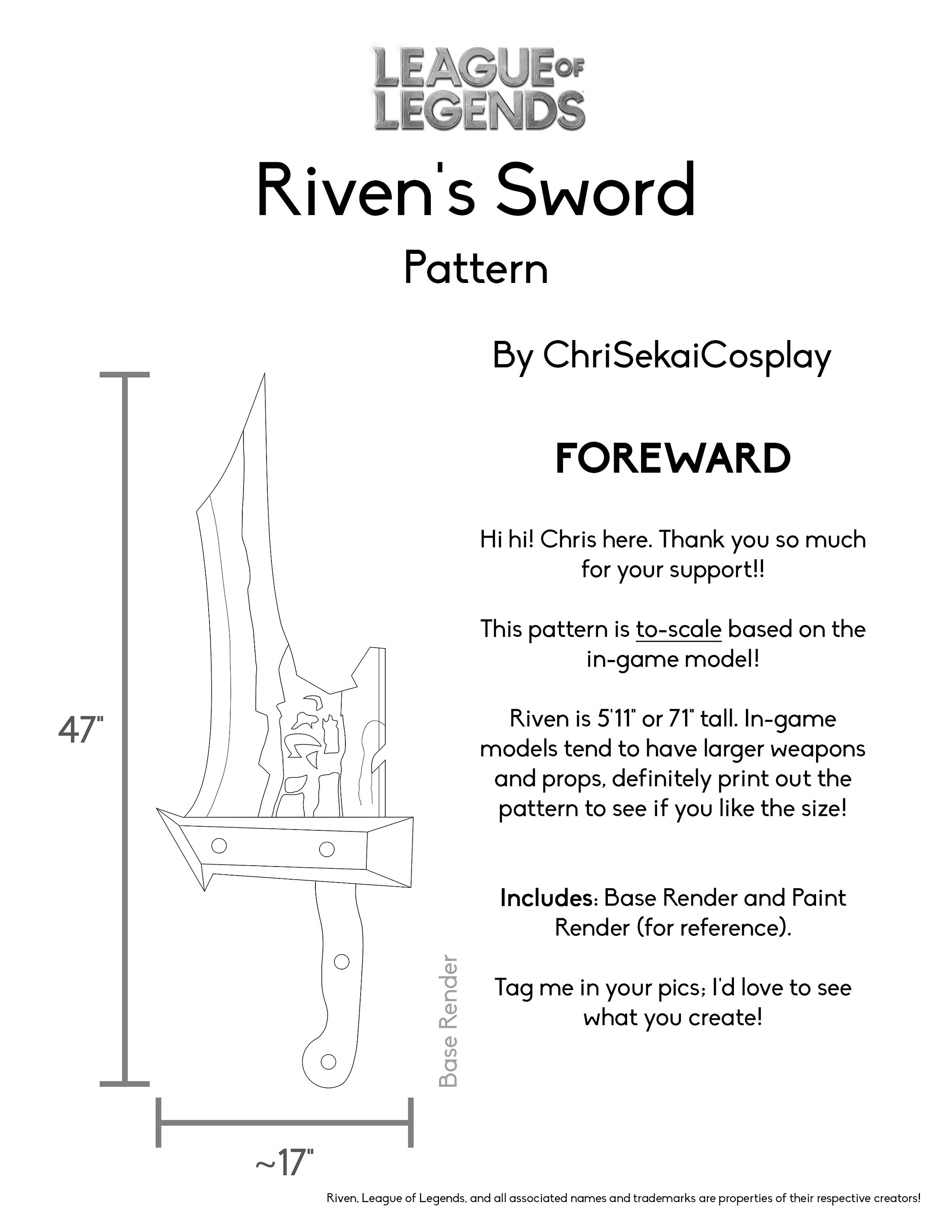 League of Legends Riven Blade of the Exile Runic Sword Cosplay Pattern ...