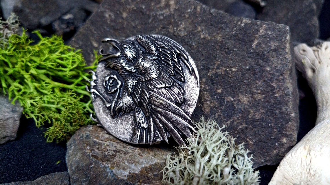 Raven Rune Celtic Brooch Unique Jewelry Moon Night Bird Corvus - Etsy