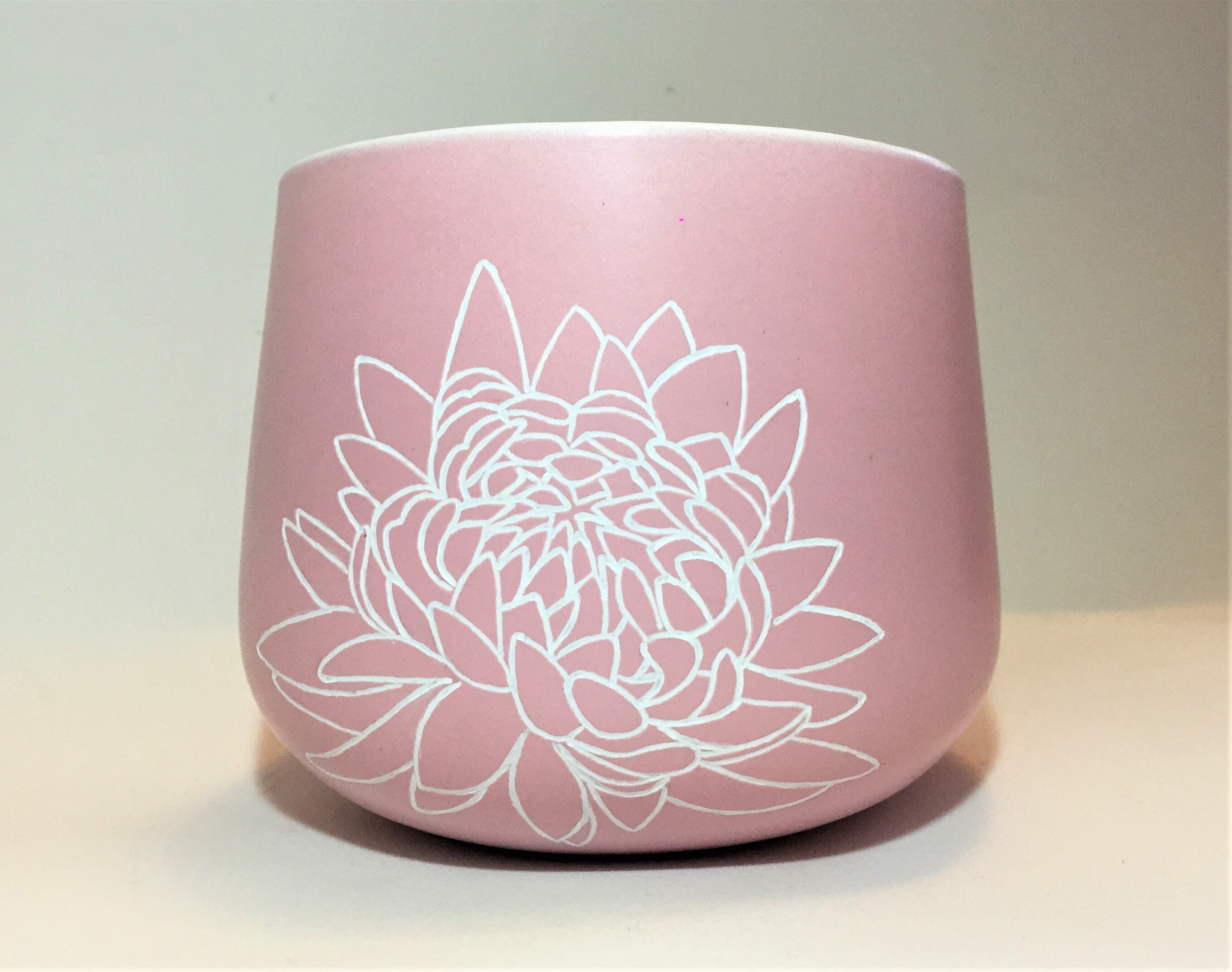 Pink Plant Pot Engraved Flower Pot Chrysanthemum Gift Pink Ceramic ...