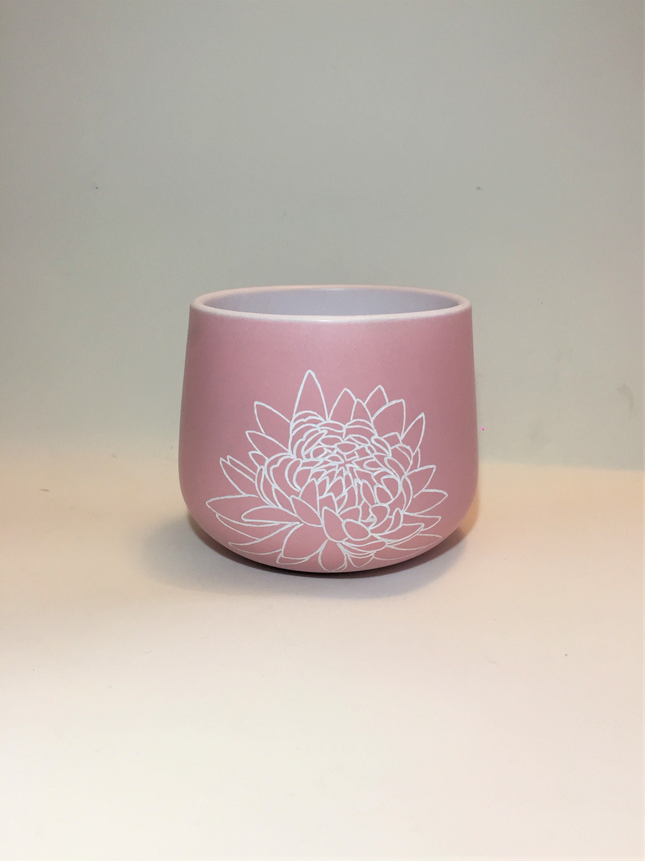 Pink Plant Pot Engraved Flower Pot Chrysanthemum Gift Pink Ceramic ...