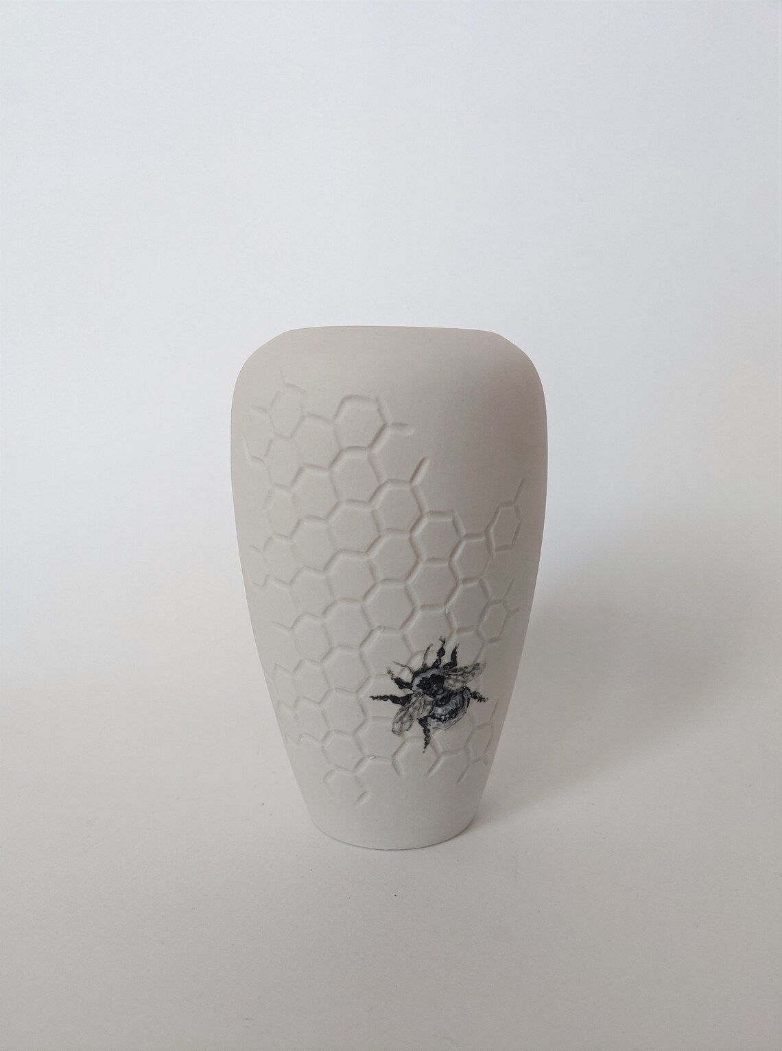Ceramic Bee Vase - Porcelain Vase - Bumble Bee - Carved Honeycomb ...
