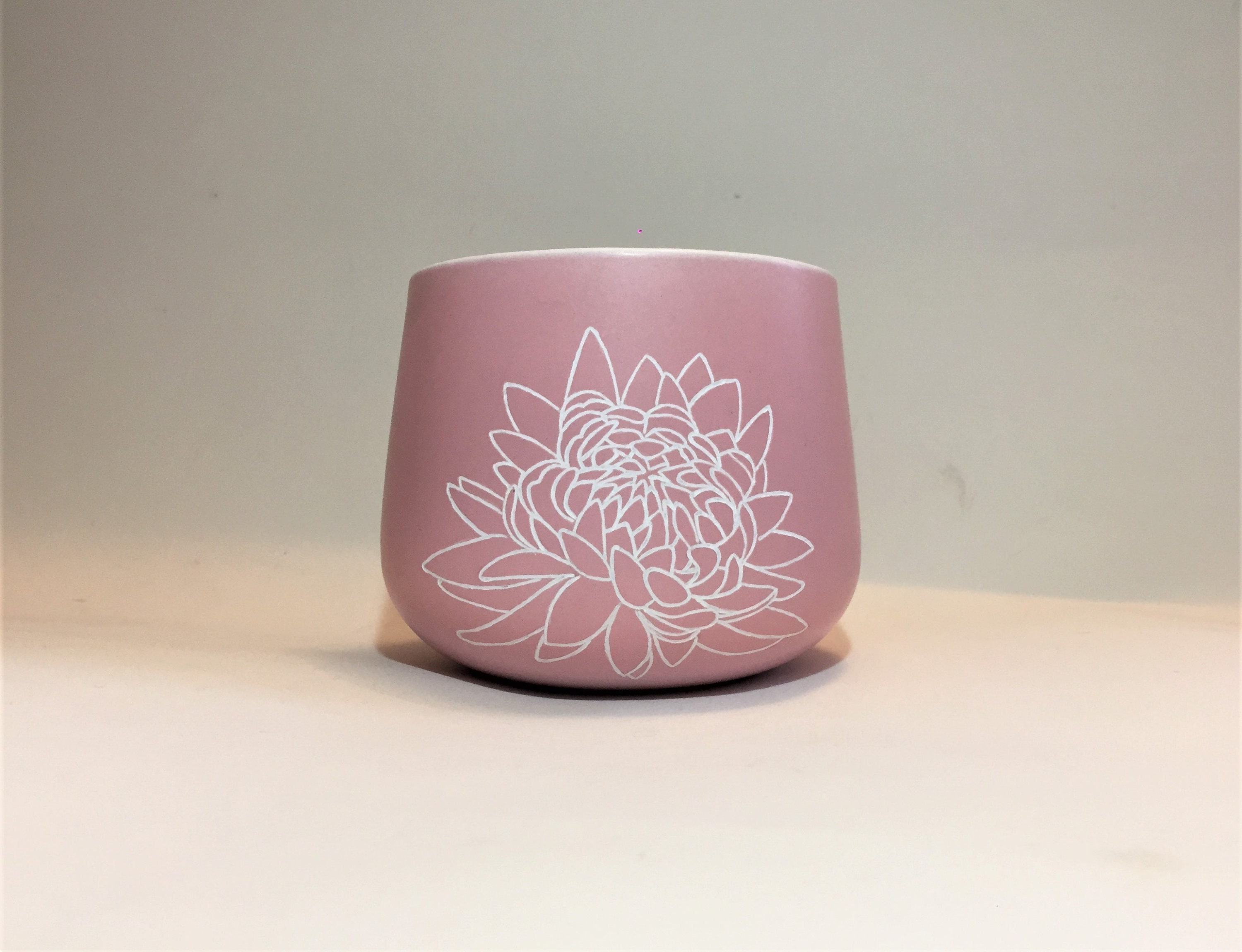 Pink Plant Pot Engraved Flower Pot Chrysanthemum Gift Pink Ceramic ...