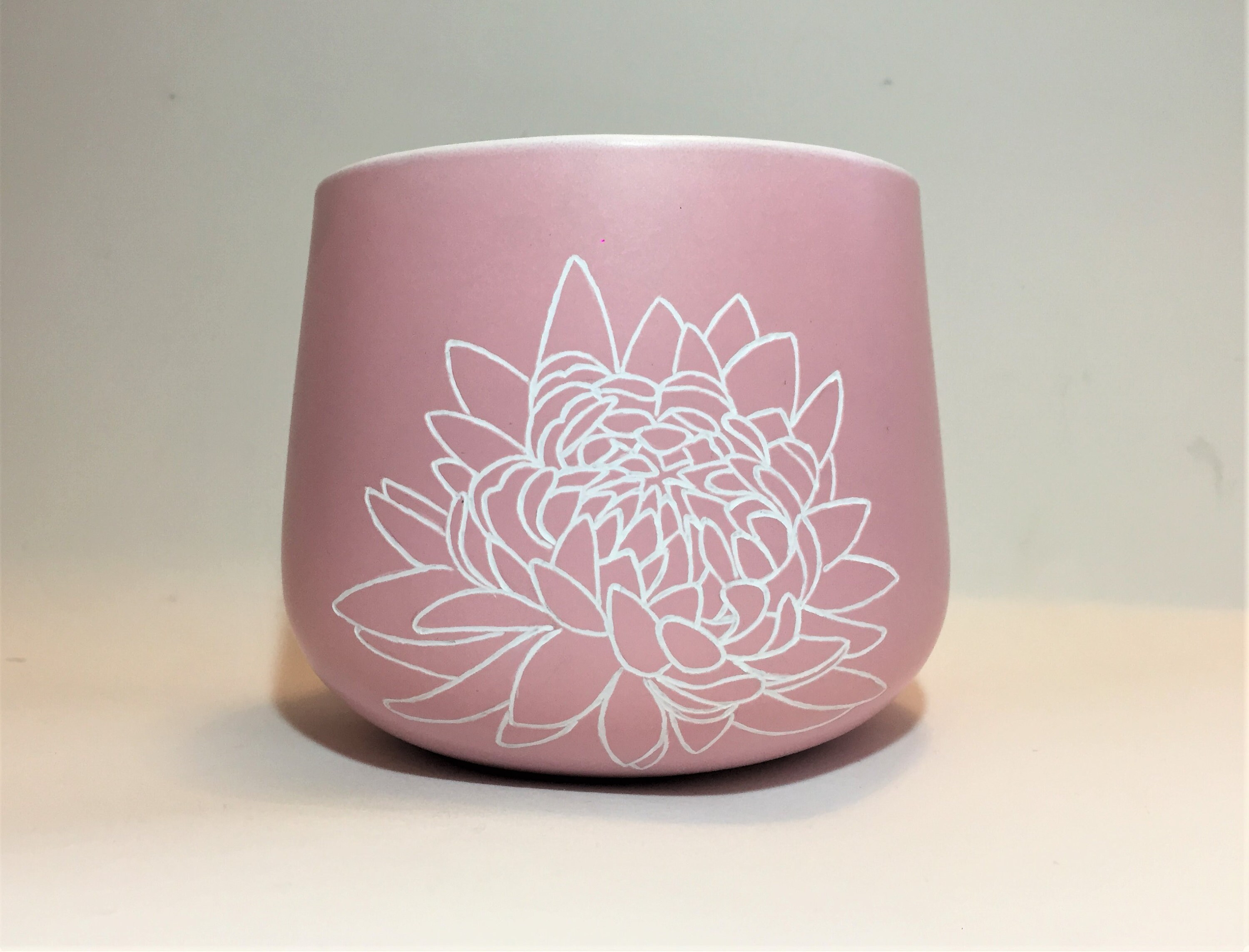 Pink Plant Pot Engraved Flower Pot Chrysanthemum Gift Pink Ceramic ...