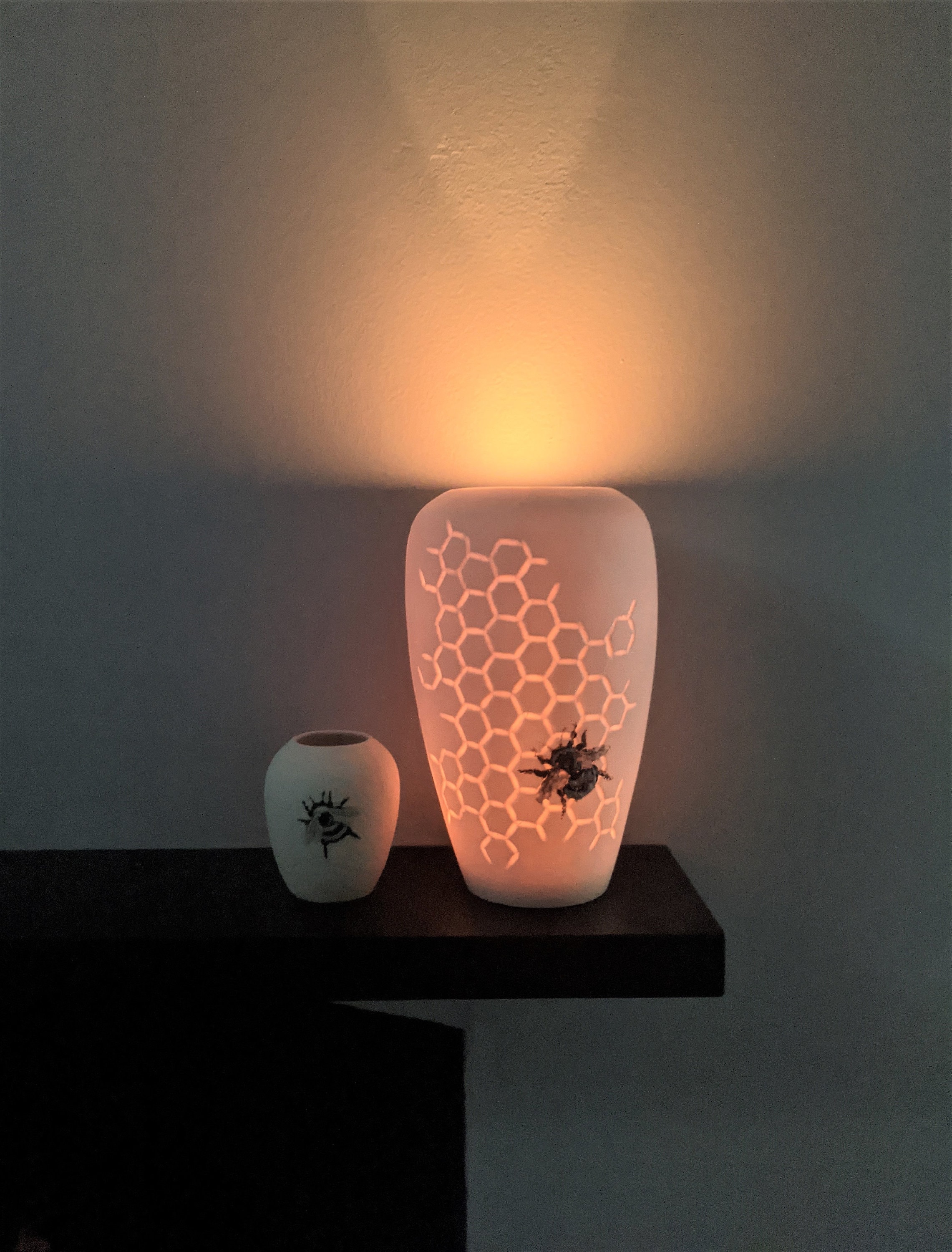 Ceramic Bee Vase - Porcelain Vase - Bumble Bee - Carved Honeycomb ...