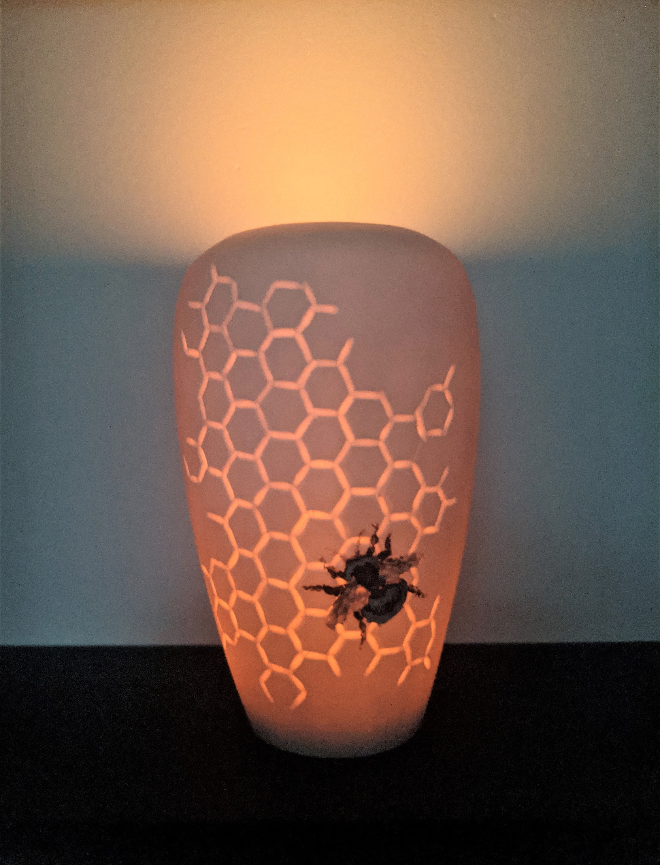 Ceramic Bee Vase - Porcelain Vase - Bumble Bee - Carved Honeycomb ...