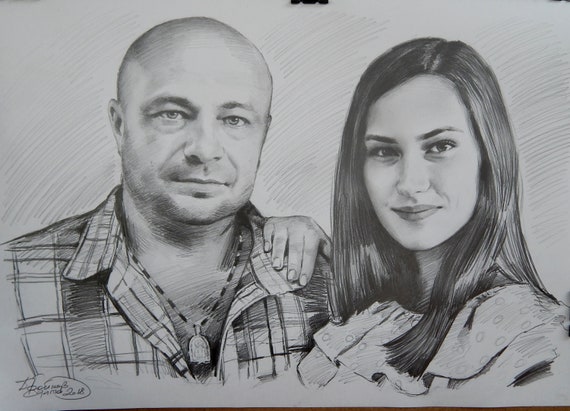 2 Persons Digital Custom Drawing Portrait From Photo Pencil | Etsy