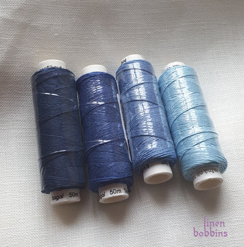 Four Spools of Linen Thread - Blue Shades Set Blues Colourway Sewing ...