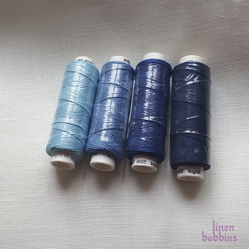 Four Spools of Linen Thread Blue Shades Set, Blues Colourway Sewing ...